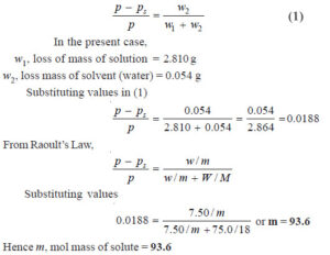 Measurement of lowering of vapour pressure | Read Chemistry
